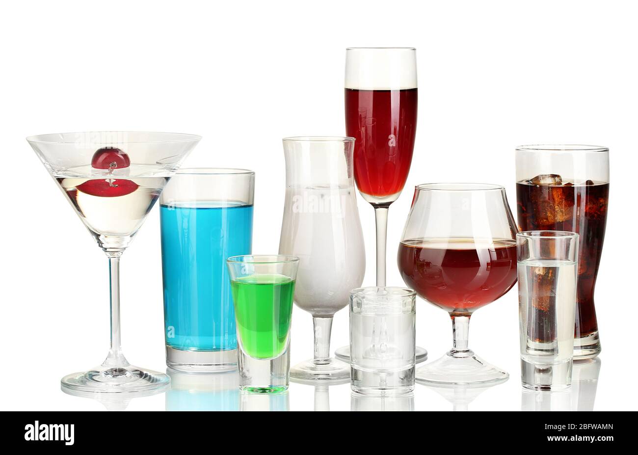 a variety of alcoholic drinks isolated on white Stock Photo - Alamy