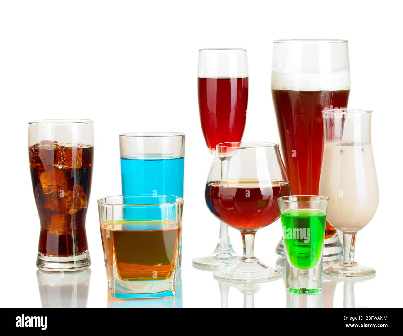a variety of alcoholic drinks isolated on white Stock Photo - Alamy