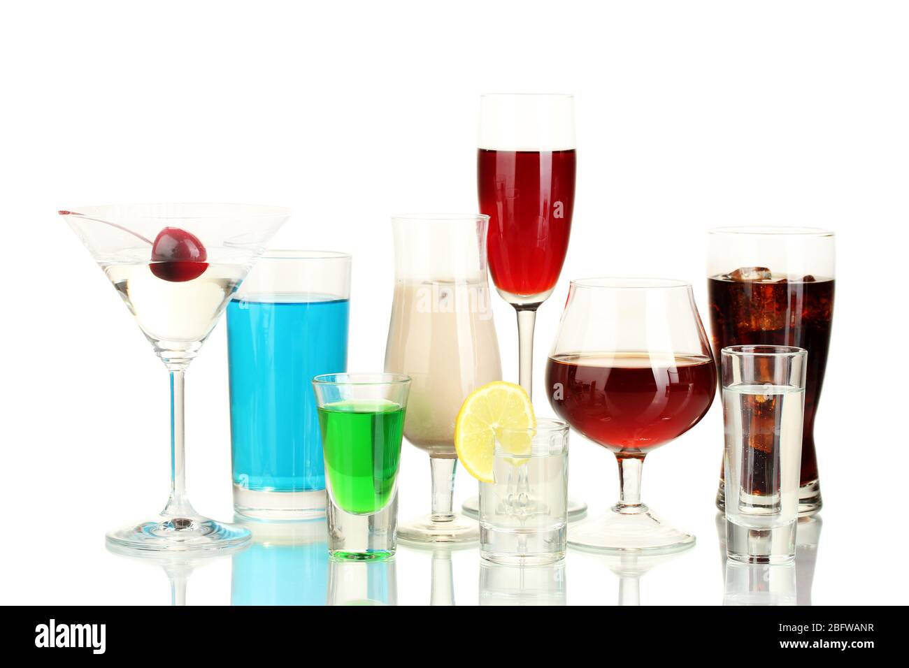 a variety of alcoholic drinks isolated on white Stock Photo - Alamy