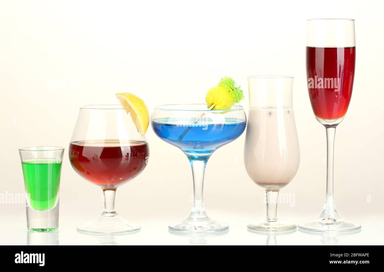 a variety of alcoholic drinks isolated on white Stock Photo - Alamy