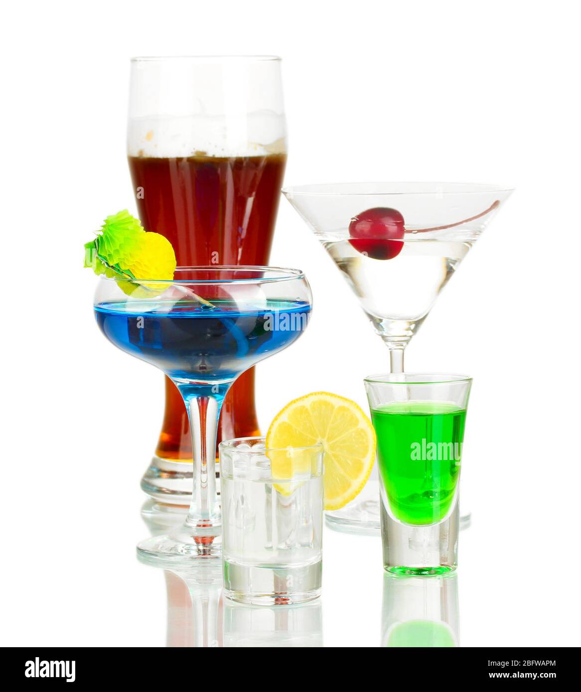 a variety of alcoholic drinks isolated on white Stock Photo - Alamy
