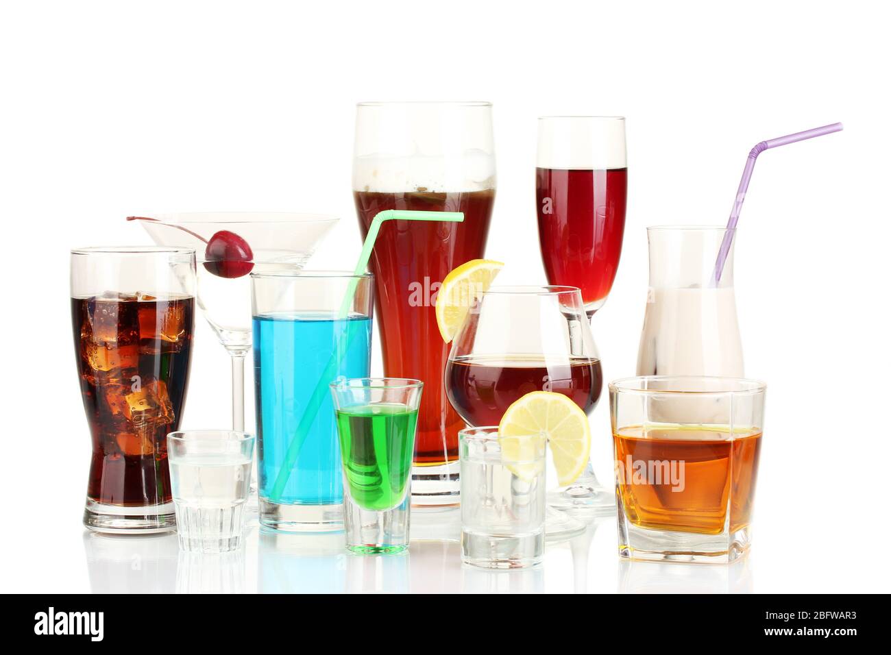 a variety of alcoholic drinks isolated on white Stock Photo - Alamy