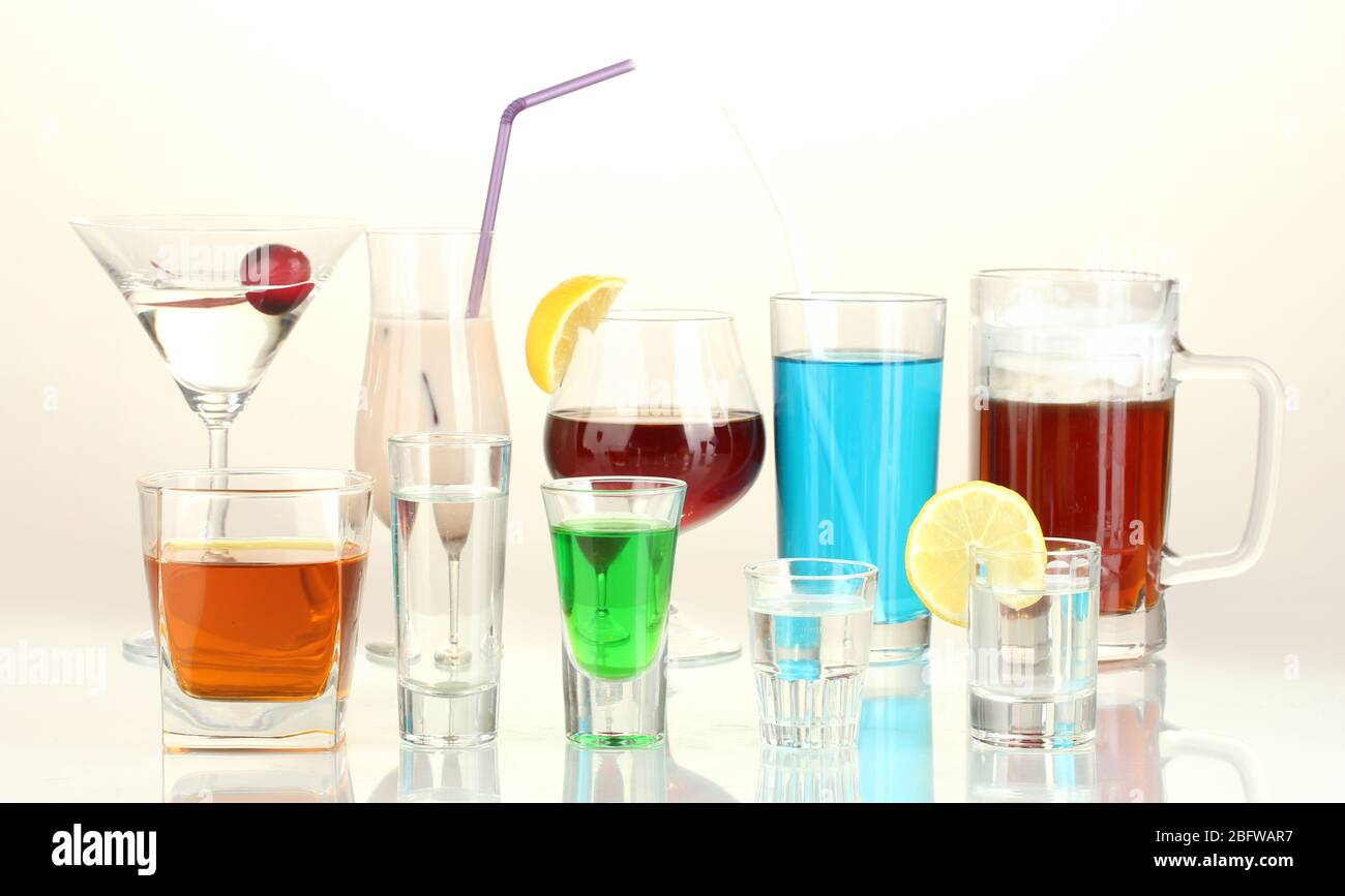 a variety of alcoholic drinks isolated on white Stock Photo - Alamy
