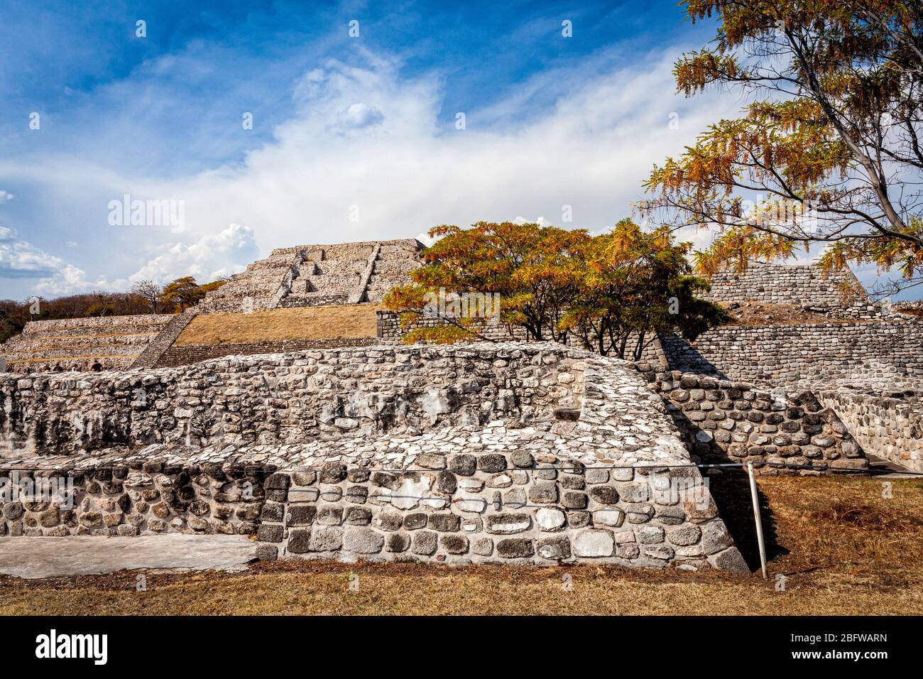 Autumn at the main pyramid of the Xochicalco ruins, Morelos, Mexico ...