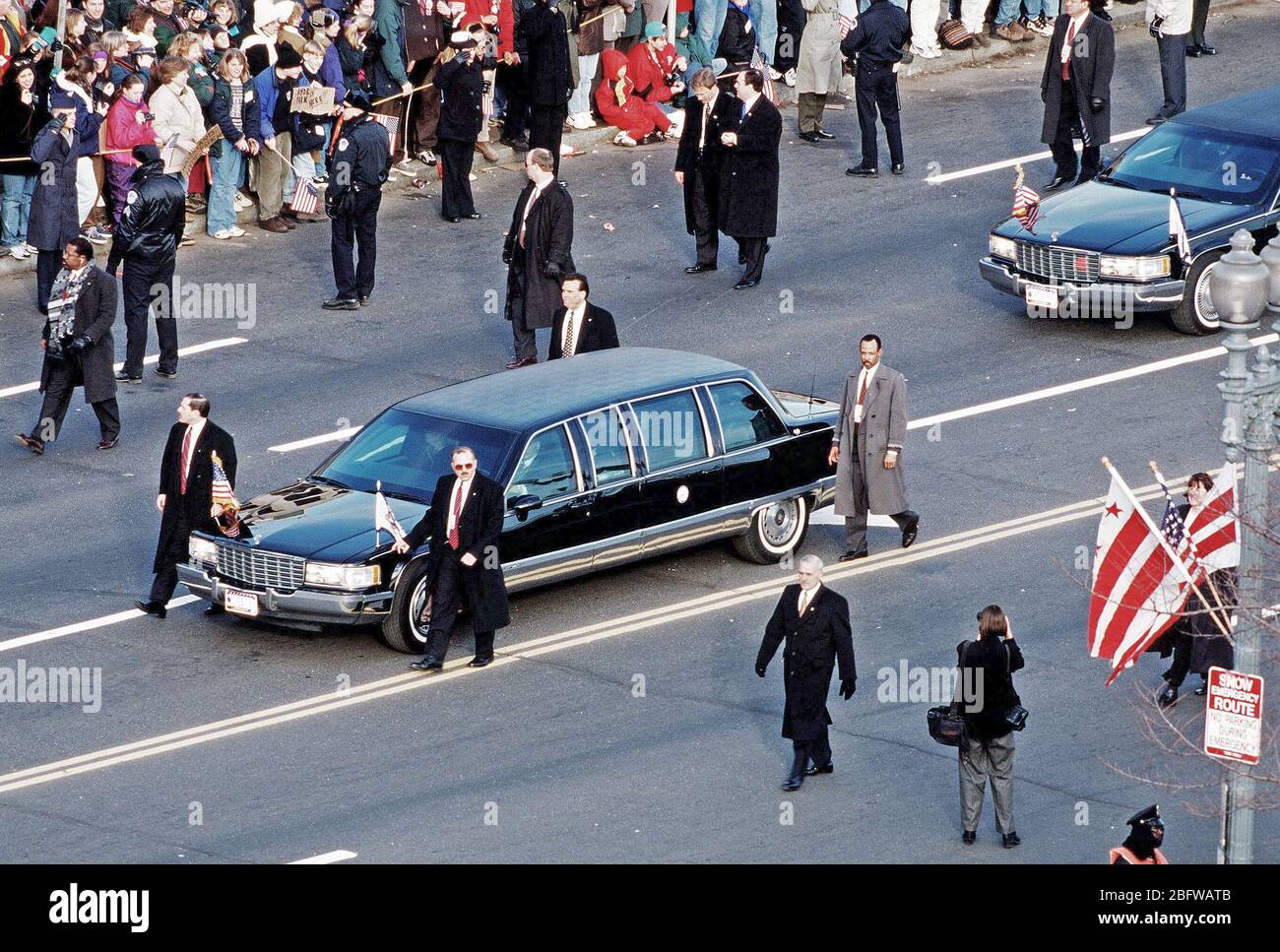 The Presidents Limousine drives down Pennsylvania Avenue with Secret ...