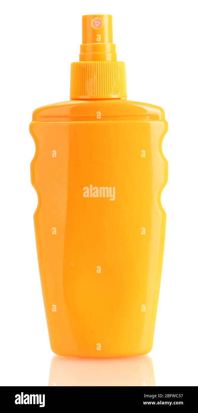 Bottle with suntan cream isolated on white Stock Photo - Alamy