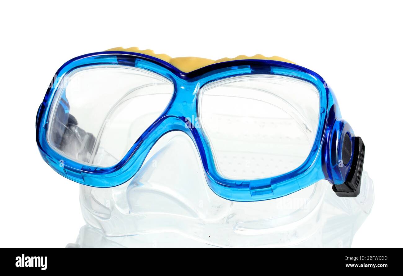 blue swim goggles isolated on white Stock Photo - Alamy