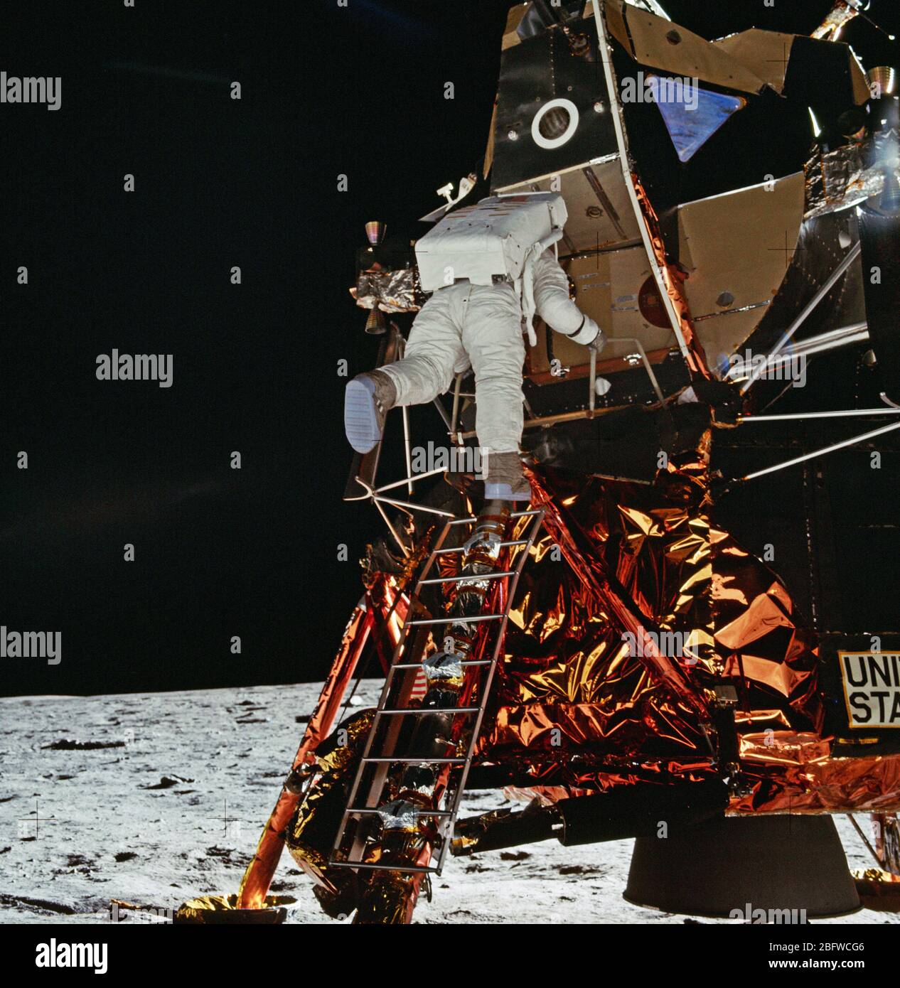 Astronaut Edwin E. Aldrin Jr., lunar module pilot, egresses the Lunar ...