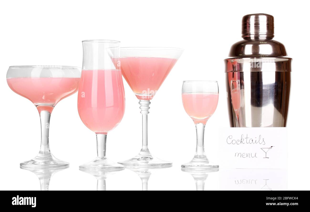 Tasty pink cocktails isolated on white Stock Photo - Alamy