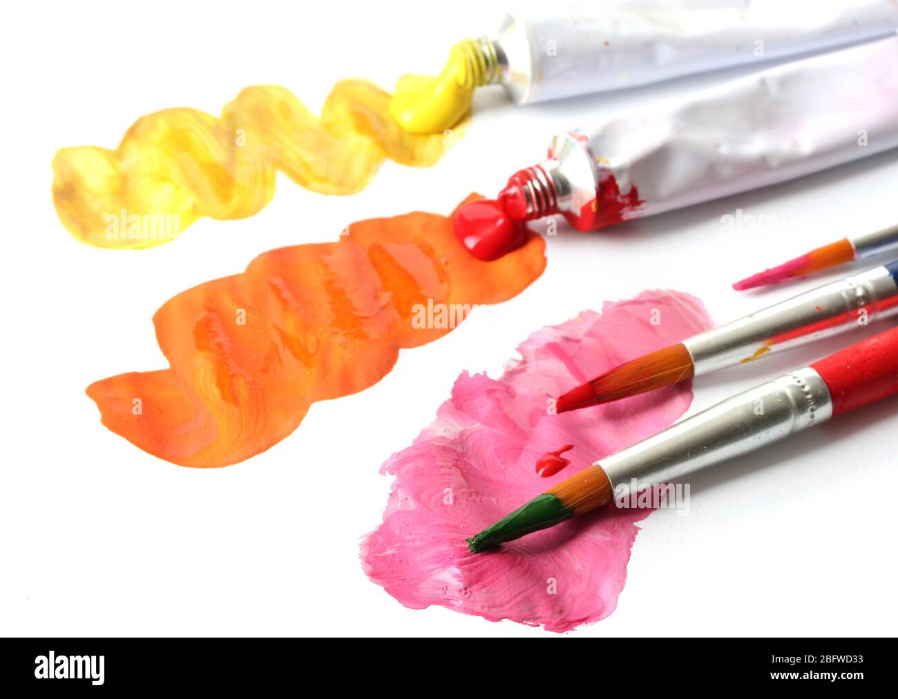 Abstract acrylic paint, paint tubes and brushes isolated on white Stock ...