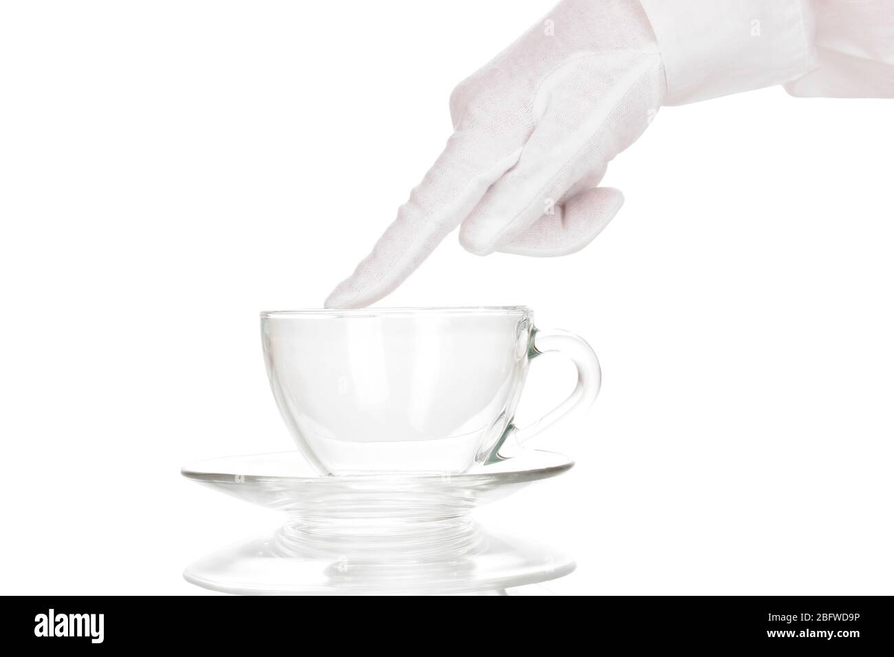 Female hand checking cleanliness isolated on white Stock Photo - Alamy