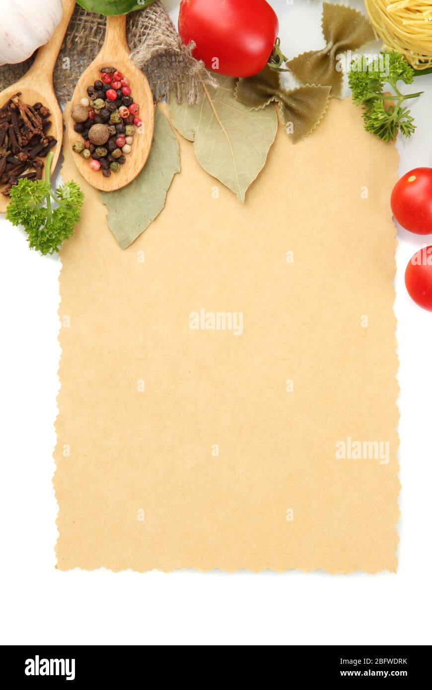 paper for recipes,vegetables and spices, isolated on white Stock Photo ...