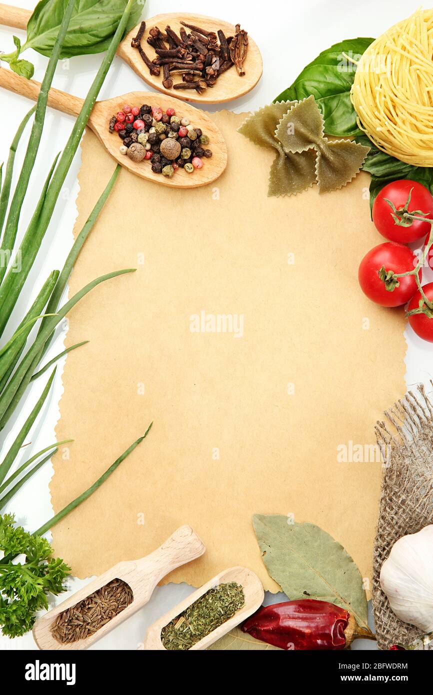 paper for recipes,vegetables and spices, isolated on white Stock Photo ...
