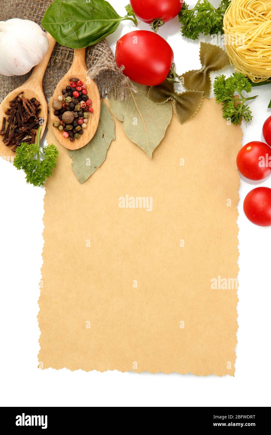 paper for recipes,vegetables and spices, isolated on white Stock Photo ...