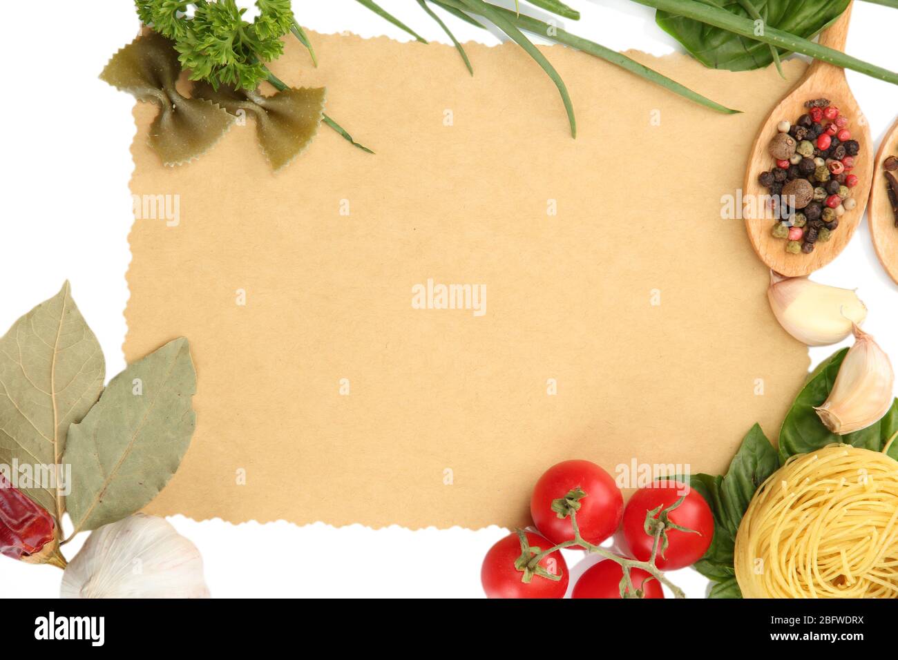 paper for recipes,vegetables and spices, isolated on white Stock Photo ...
