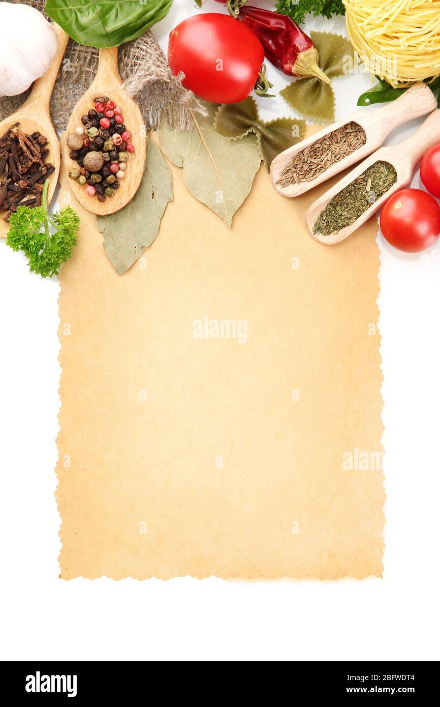 paper for recipes,vegetables and spices, isolated on white Stock Photo ...