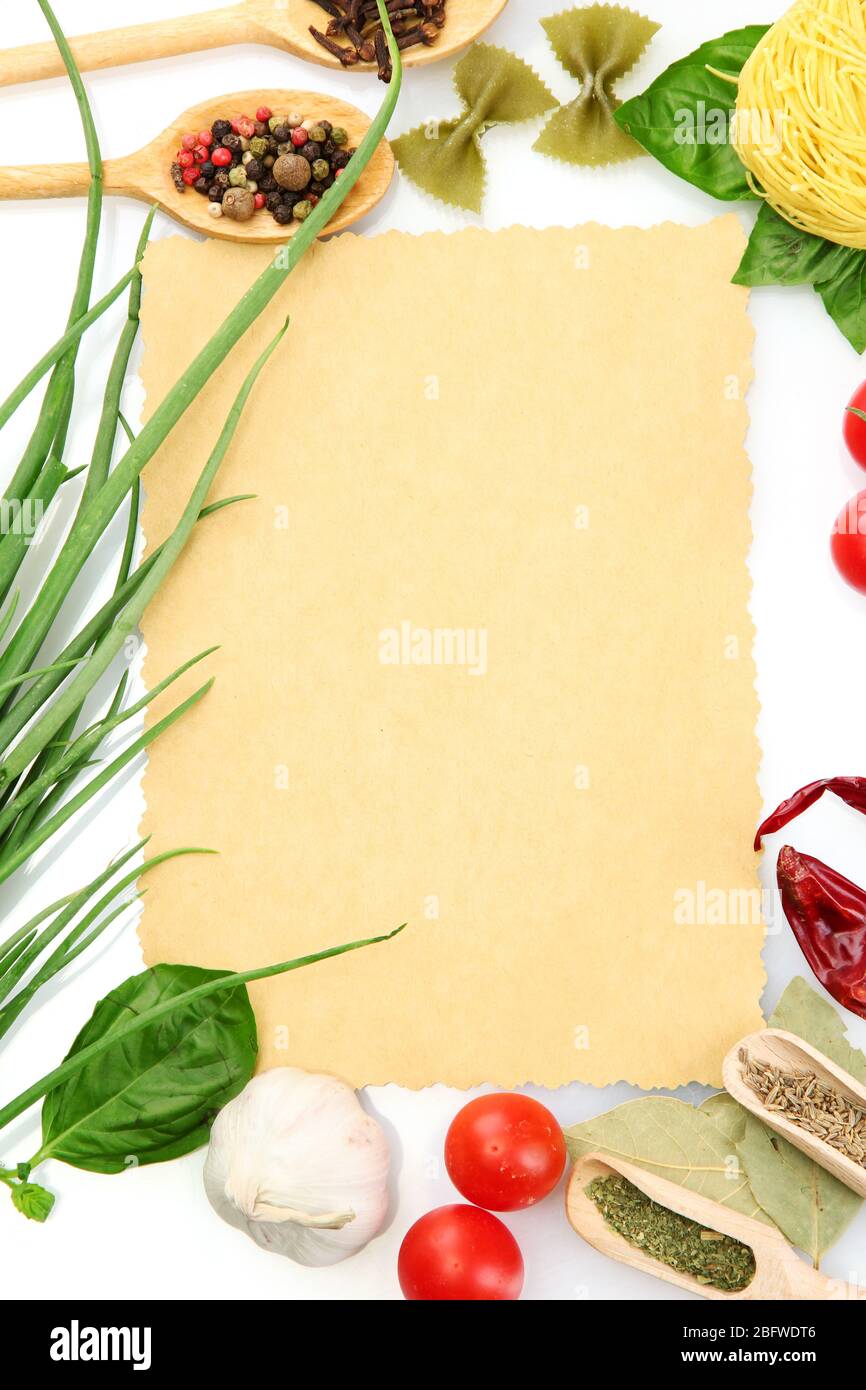 paper for recipes,vegetables and spices, isolated on white Stock Photo ...