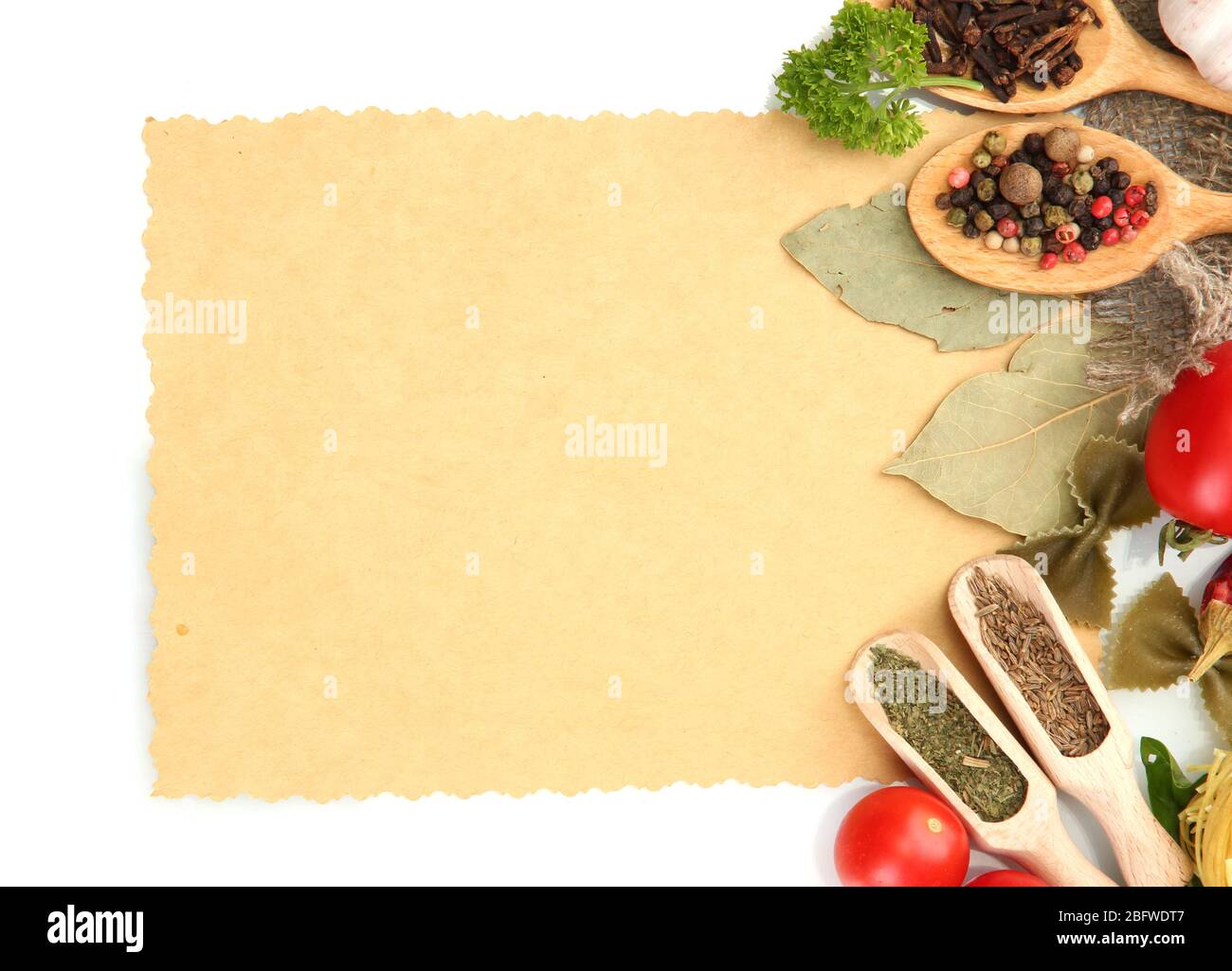 paper for recipes,vegetables and spices, isolated on white Stock Photo ...