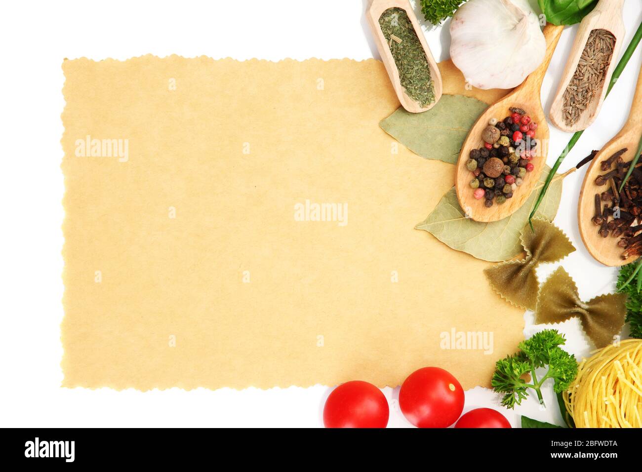 paper for recipes,vegetables and spices, isolated on white Stock Photo ...