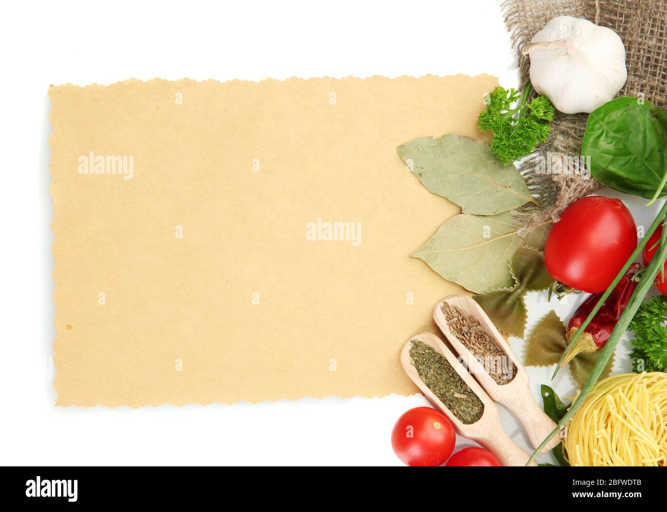 paper for recipes,vegetables and spices, isolated on white Stock Photo ...