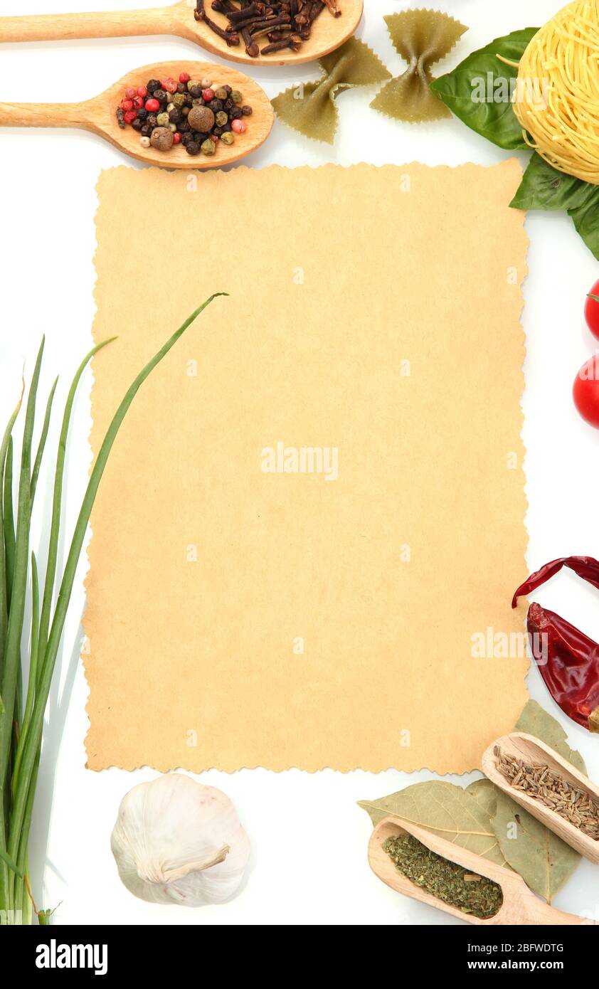 paper for recipes,vegetables and spices, isolated on white Stock Photo ...