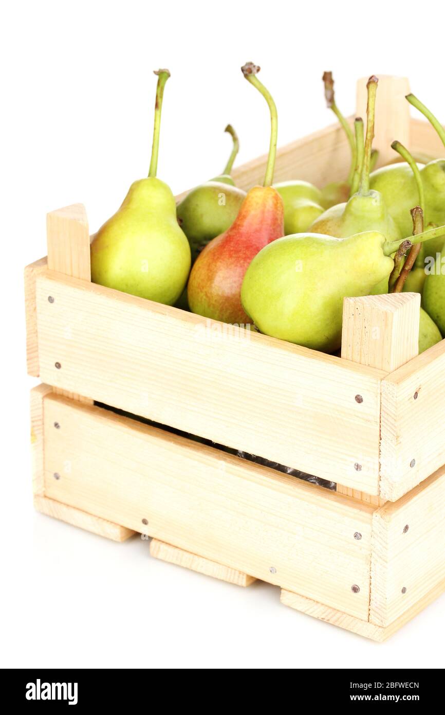 ripe pears in crate isolated on white Stock Photo - Alamy