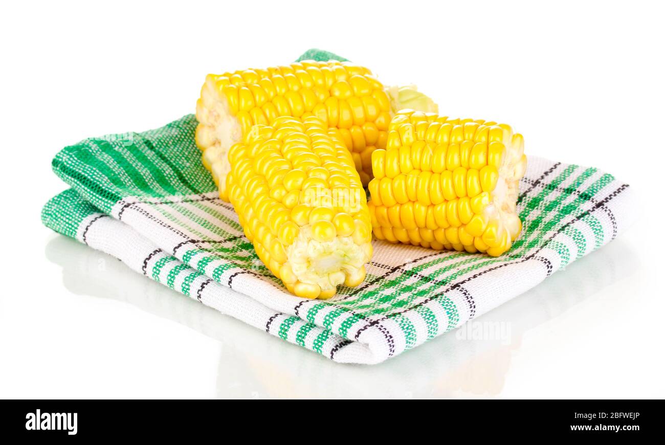 Fresh corn pieces on napkin isolated on white Stock Photo - Alamy