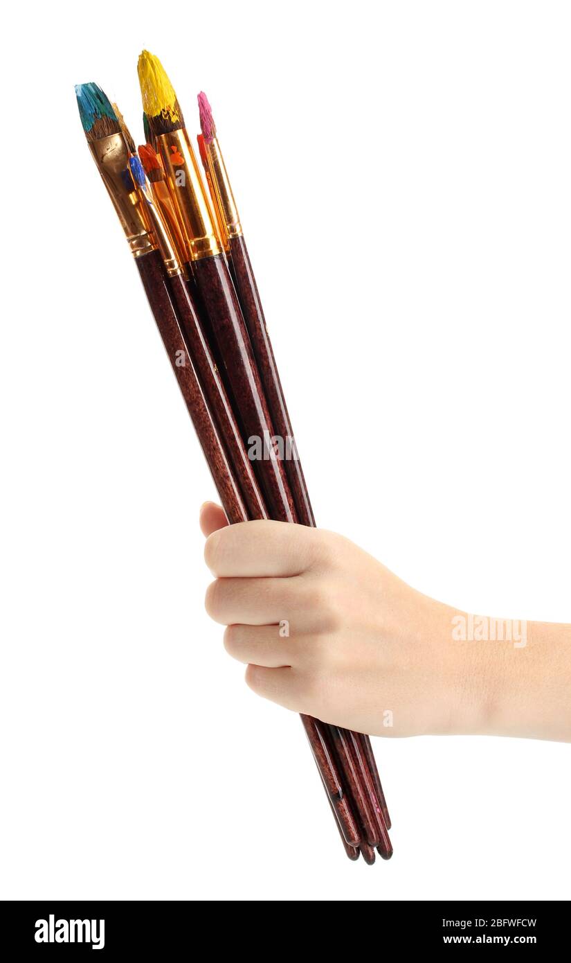 hand with brushesisolated on white Stock Photo - Alamy