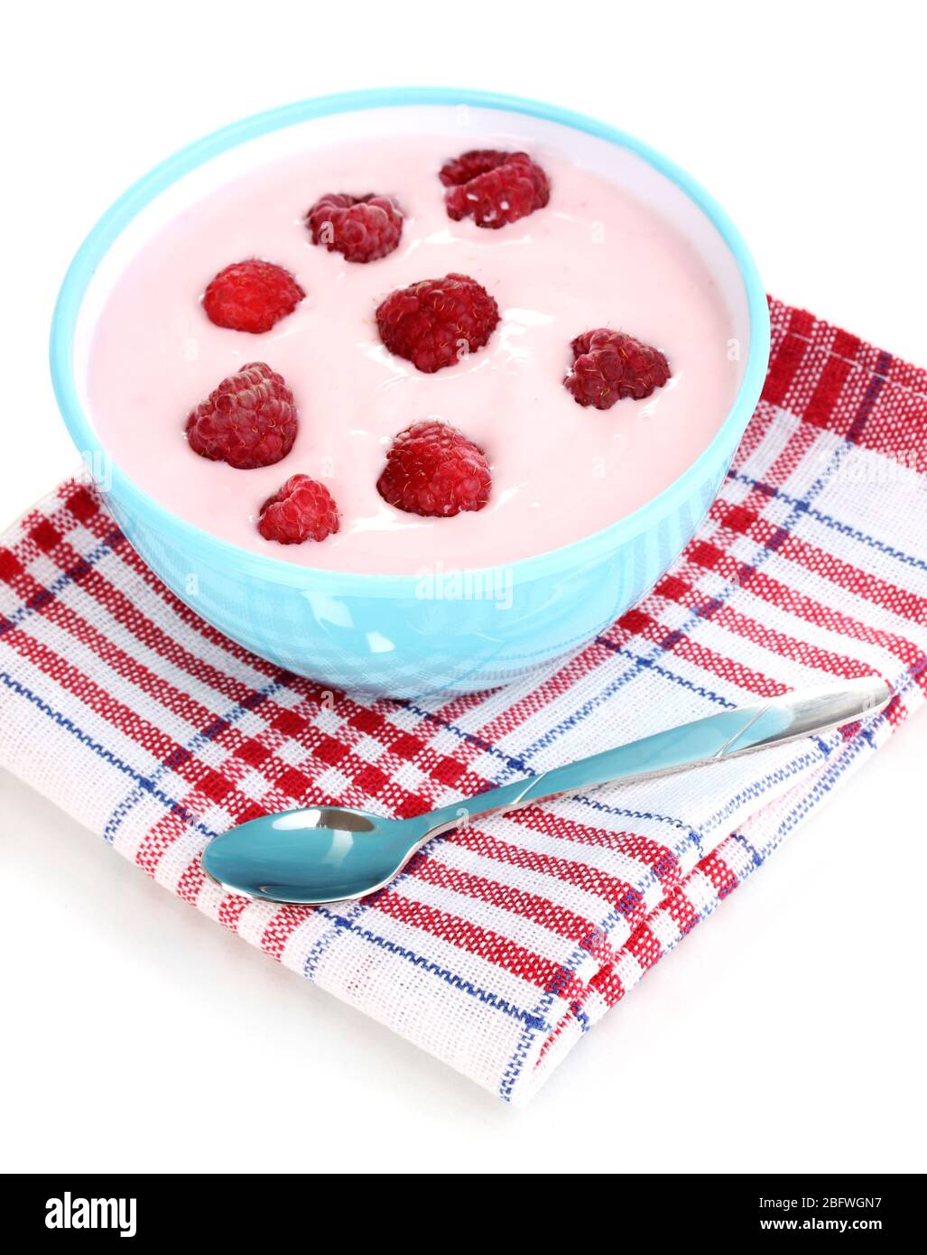 Yogurt with raspberries isolated on white Stock Photo - Alamy