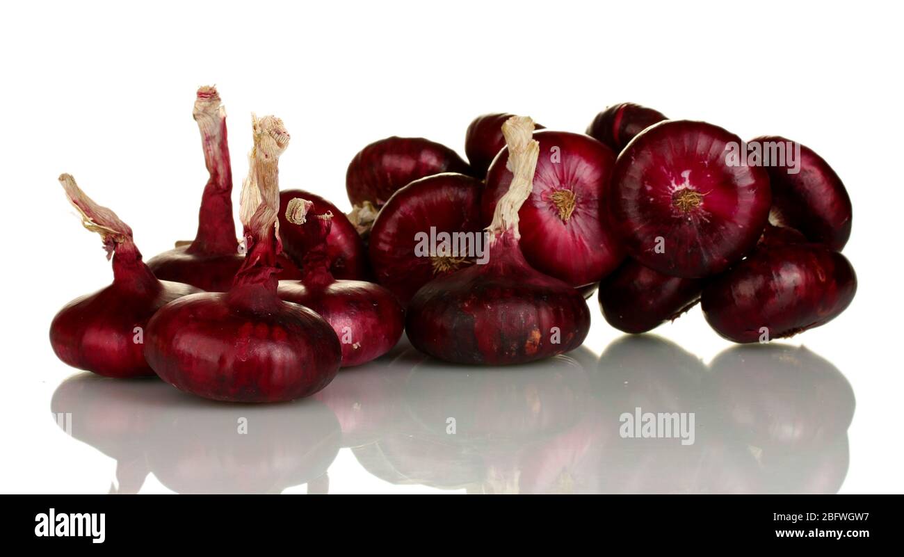 Many red onions isolated on white background Stock Photo - Alamy