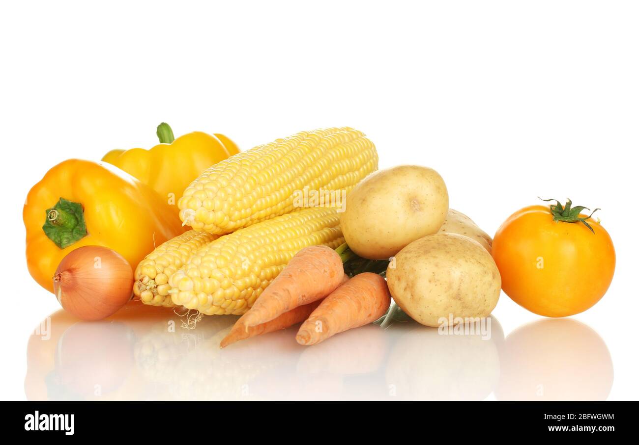 Yellow vegetables isolated on white Stock Photo - Alamy