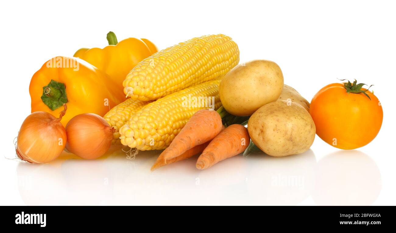 Yellow vegetables isolated on white Stock Photo - Alamy