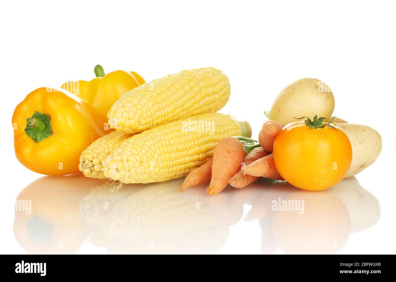 Yellow vegetables isolated on white Stock Photo - Alamy