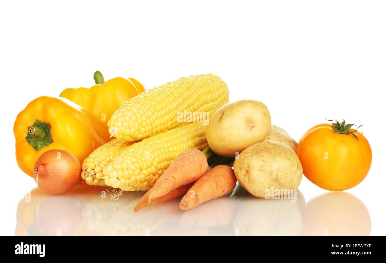 Yellow vegetables isolated on white Stock Photo - Alamy
