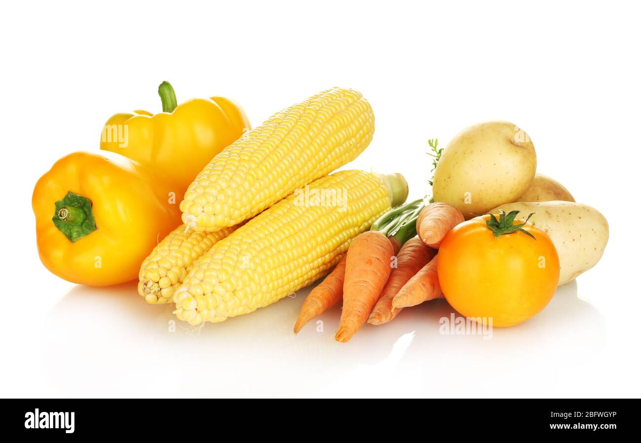 Yellow vegetables isolated on white Stock Photo - Alamy
