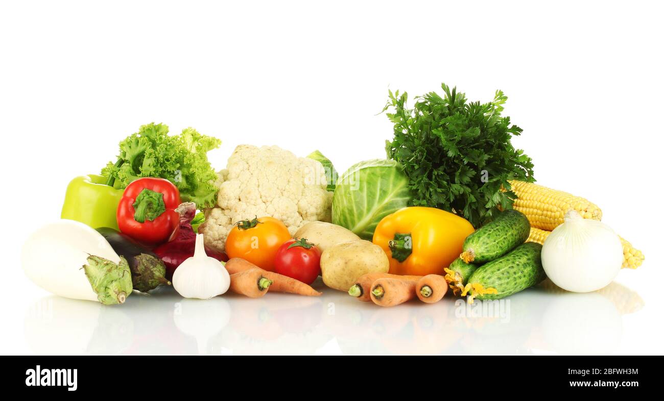 Many fresh vegetables isolated on white Stock Photo - Alamy