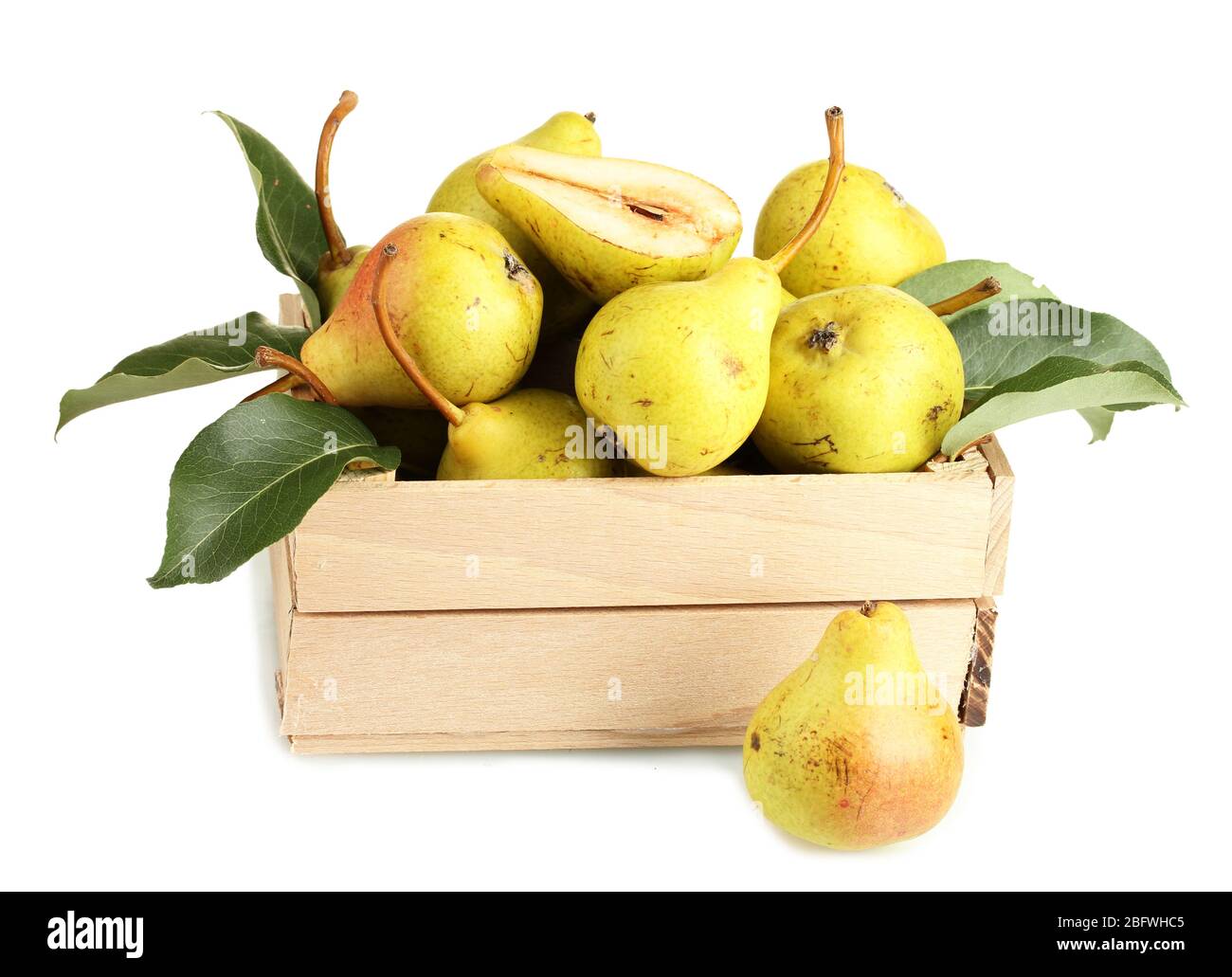 Juicy flavorful pears in box isolated on white Stock Photo - Alamy