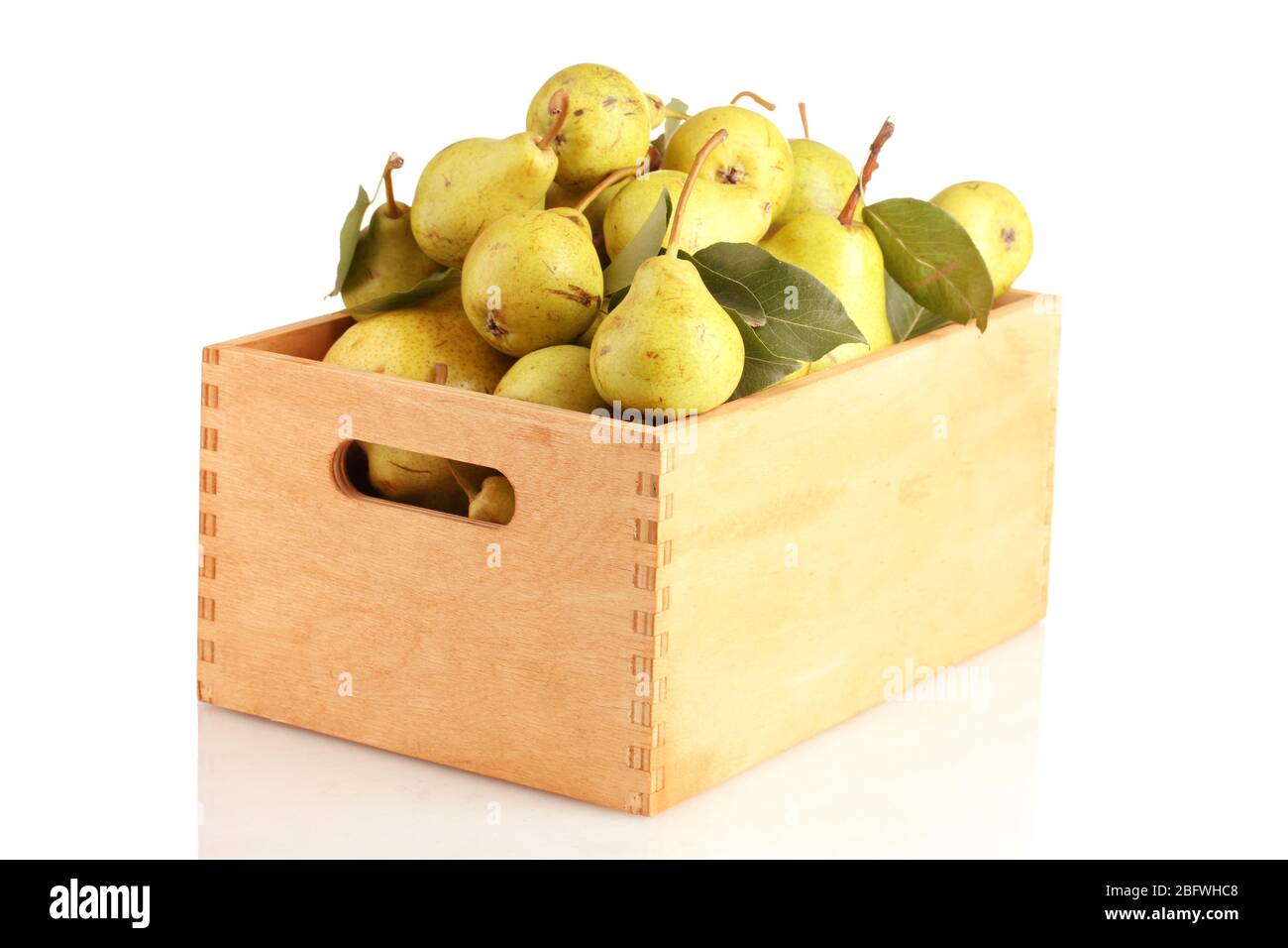 Juicy flavorful pears in box isolated on white Stock Photo - Alamy