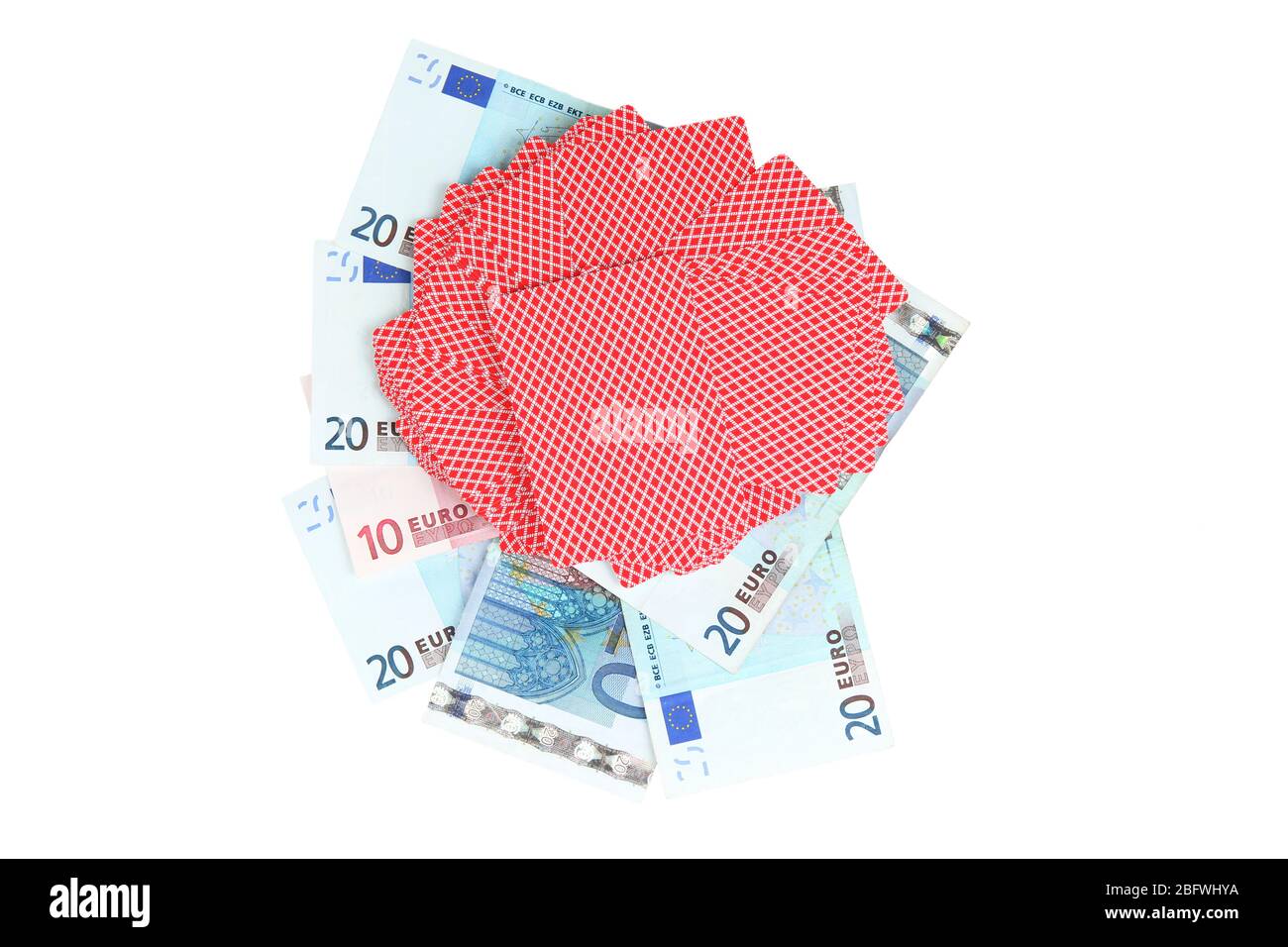 Euro and a deck of playing cards isolated on white Stock Photo - Alamy