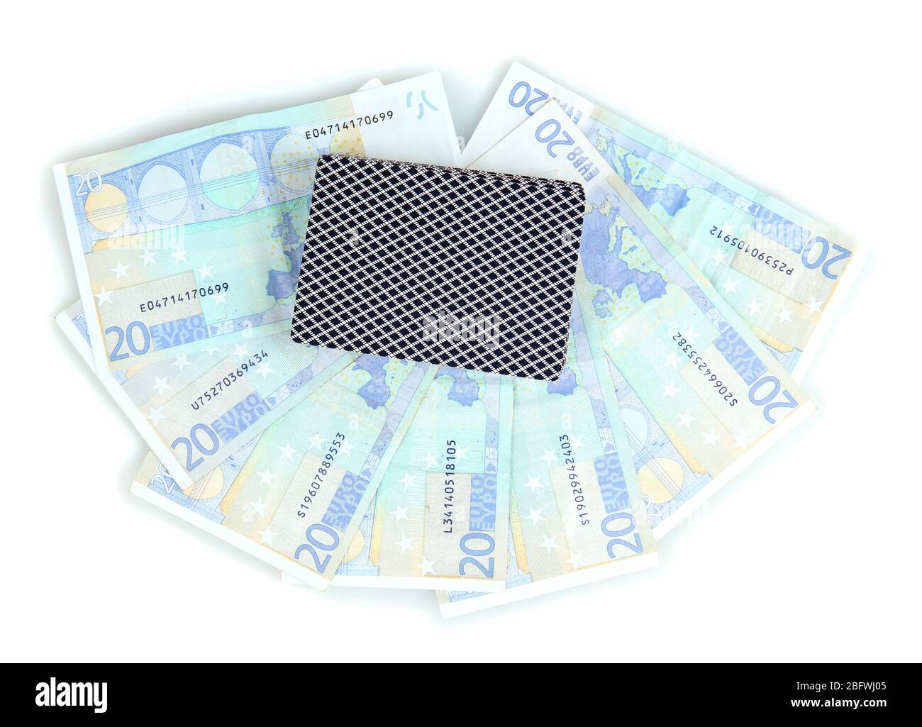 Euro and a deck of playing cards isolated on white Stock Photo - Alamy