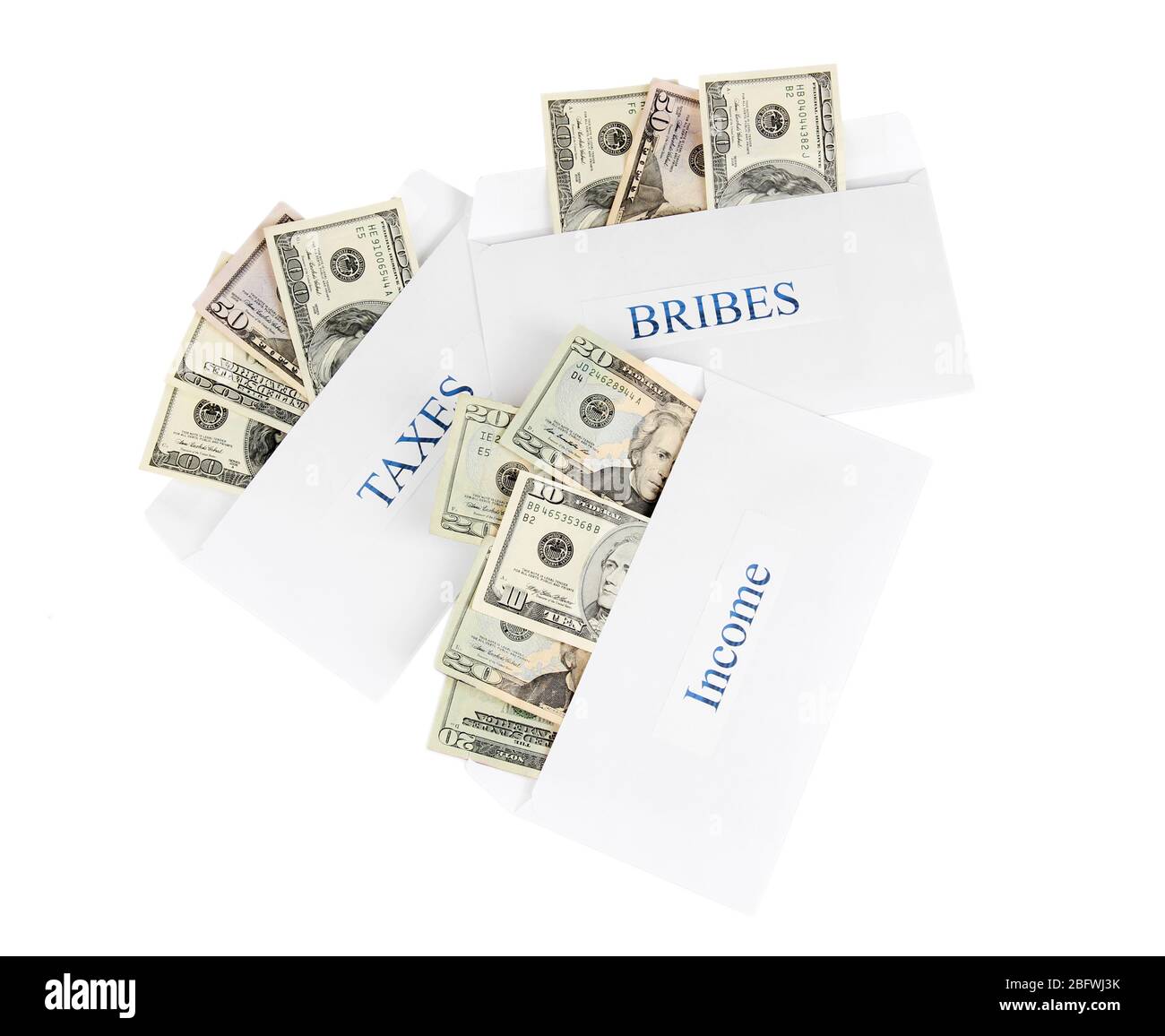 The envelopes with the money bills isolated on white Stock Photo - Alamy