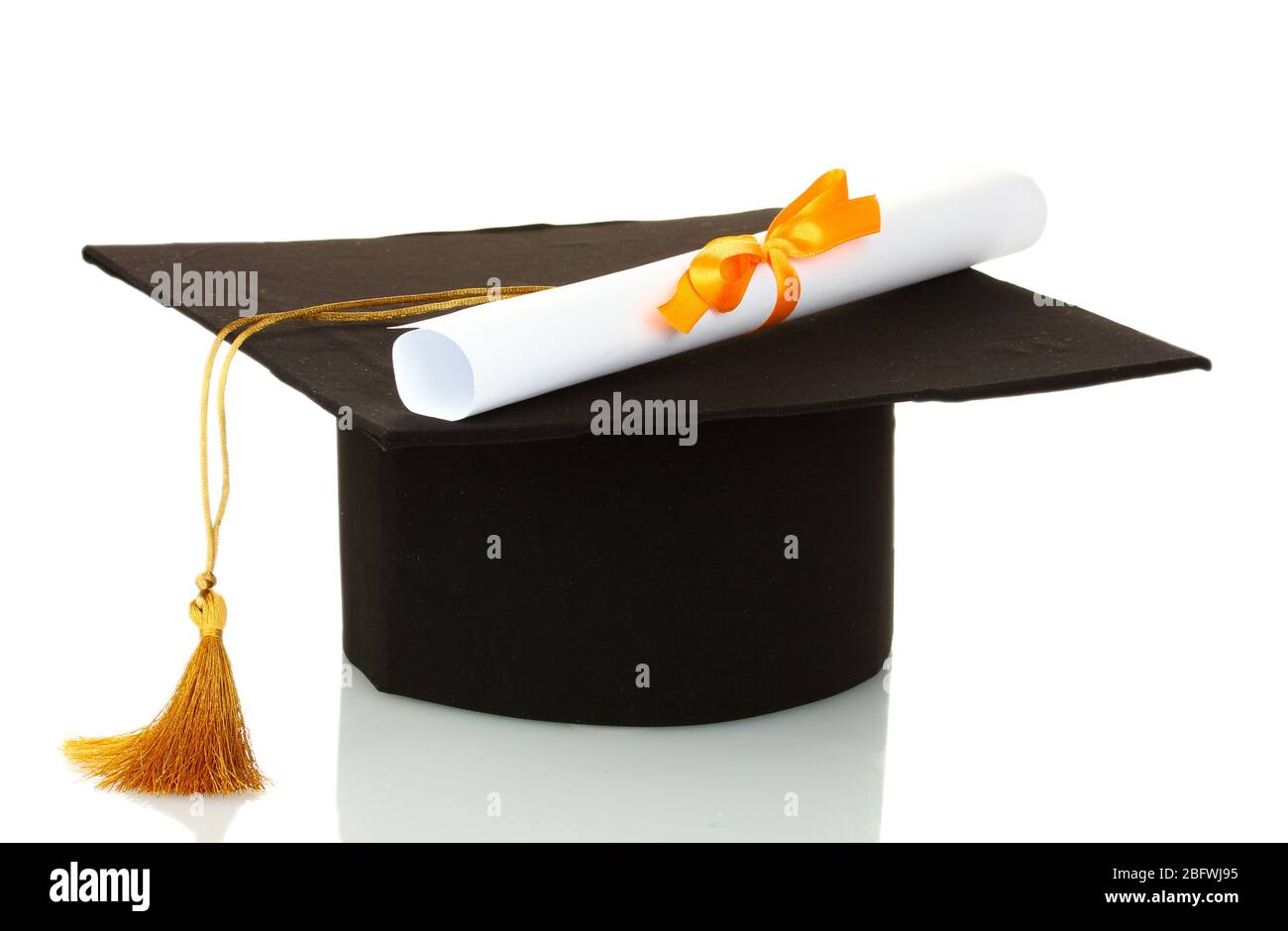 Grad hat and diploma isolated on white Stock Photo - Alamy