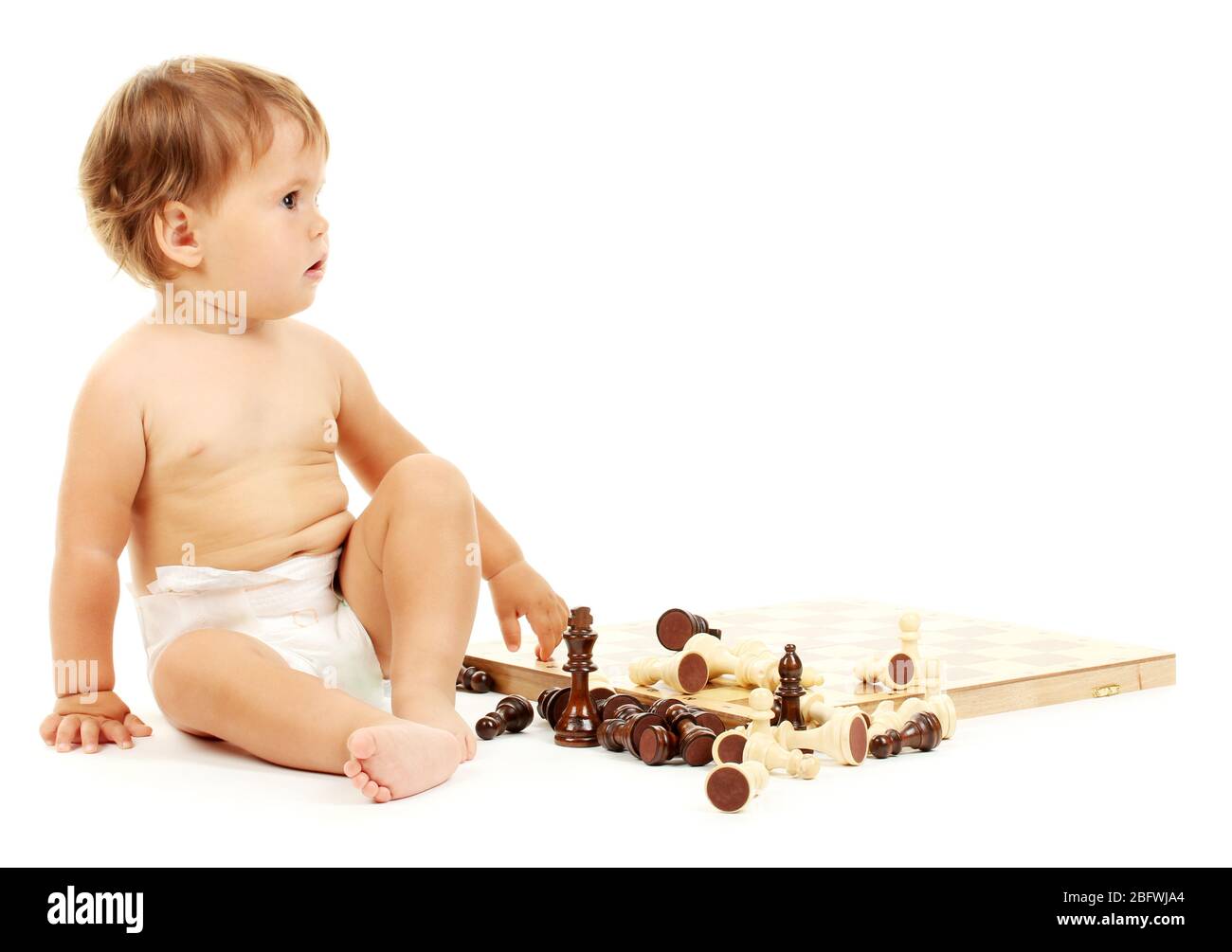 Cute baby and chess isolated on white Stock Photo - Alamy