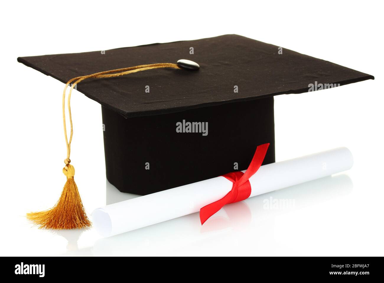 Grad hat and diploma isolated on white Stock Photo - Alamy