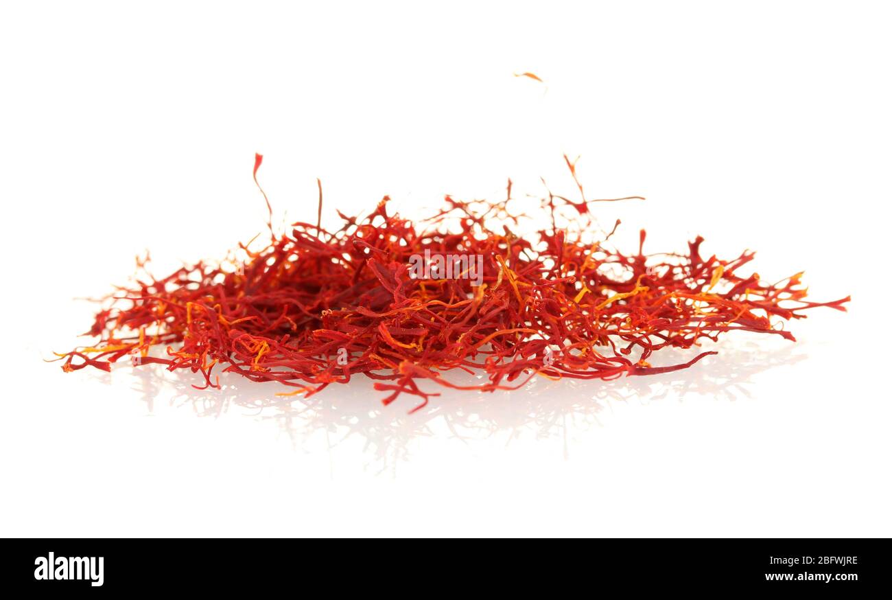 stigmas of saffron isolated on white background Stock Photo - Alamy
