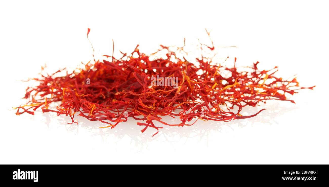 stigmas of saffron isolated on white background Stock Photo - Alamy