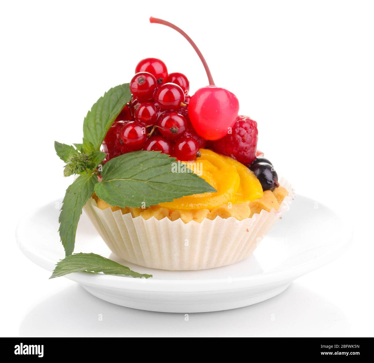 Dulcet cake with fruit and berries isolated on white Stock Photo - Alamy