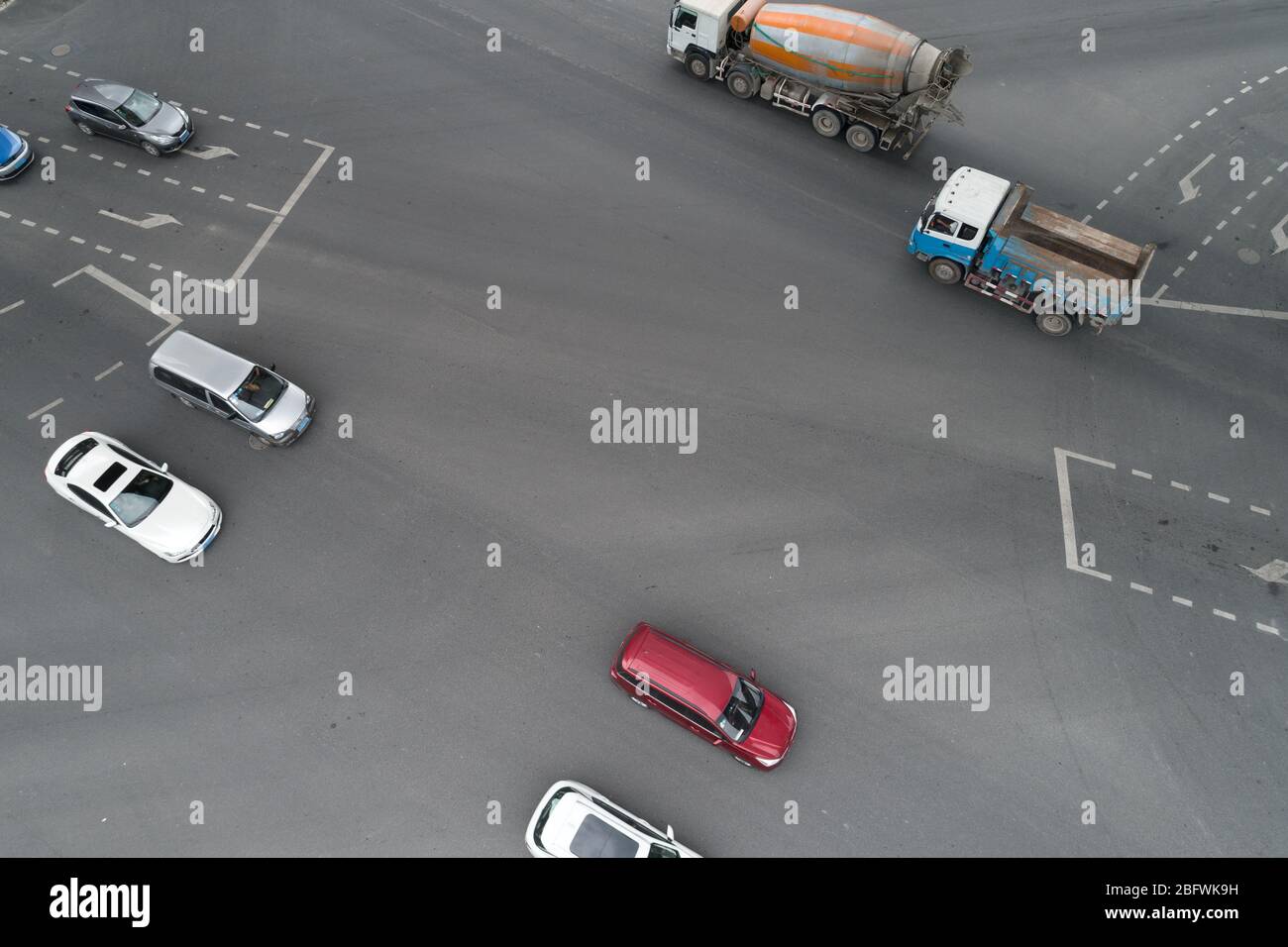 Aerial view on busy traffic intersection Stock Photo - Alamy
