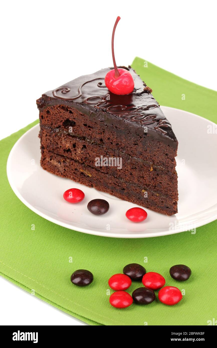 Chocolate sacher cake close-up isolated on white Stock Photo - Alamy
