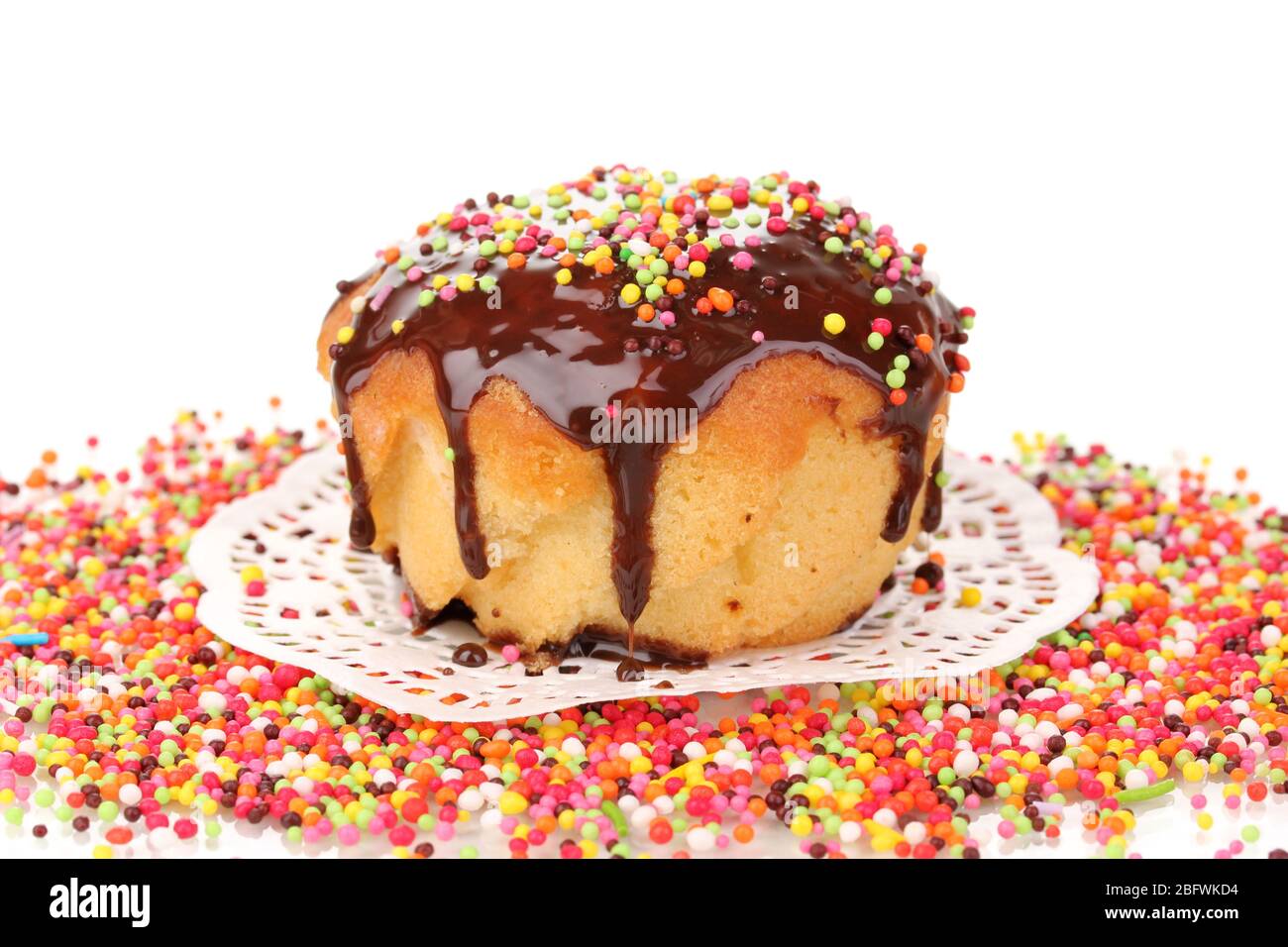 Appetizing chocolate cupcake close-up isolated on white Stock Photo - Alamy